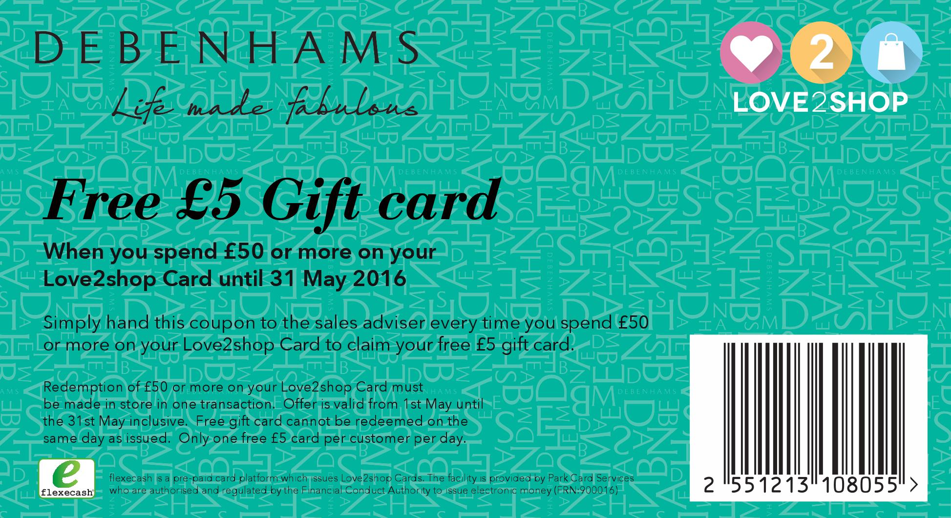 Free £5 gift card with your Love2shop flexecash Card | Love2shop Offers